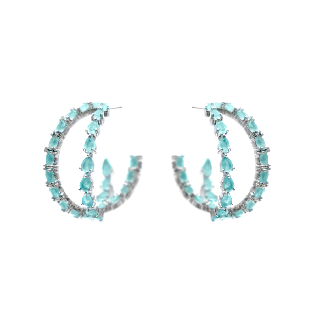 Arracadas dobles abiertas turquesa - chapa de rodio – Lavanda